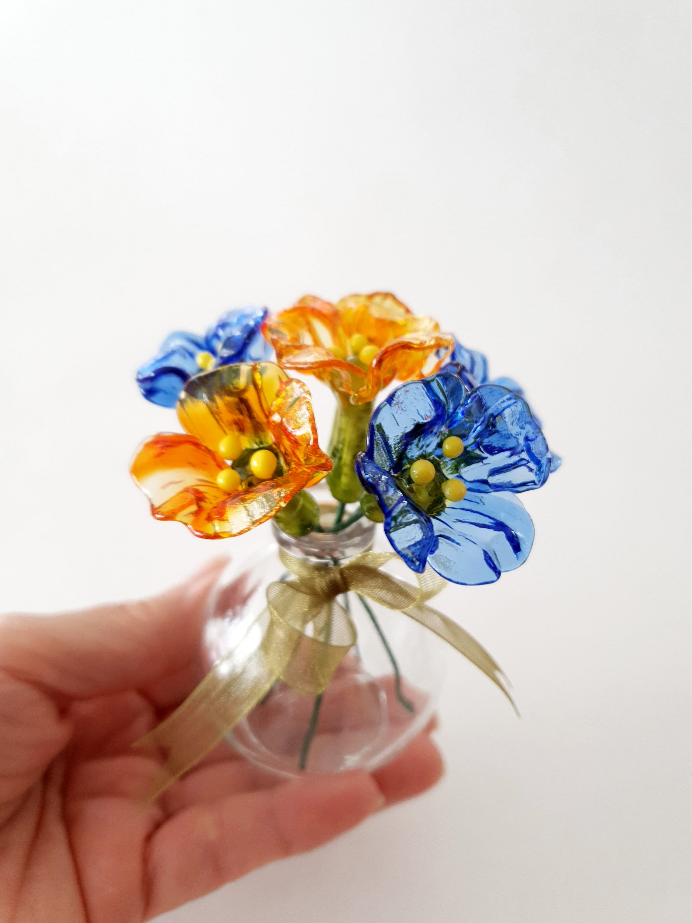 Lampwork Spring Flowers Bunch (set of 6 Stems and 1 Vase)/ Colorful ...