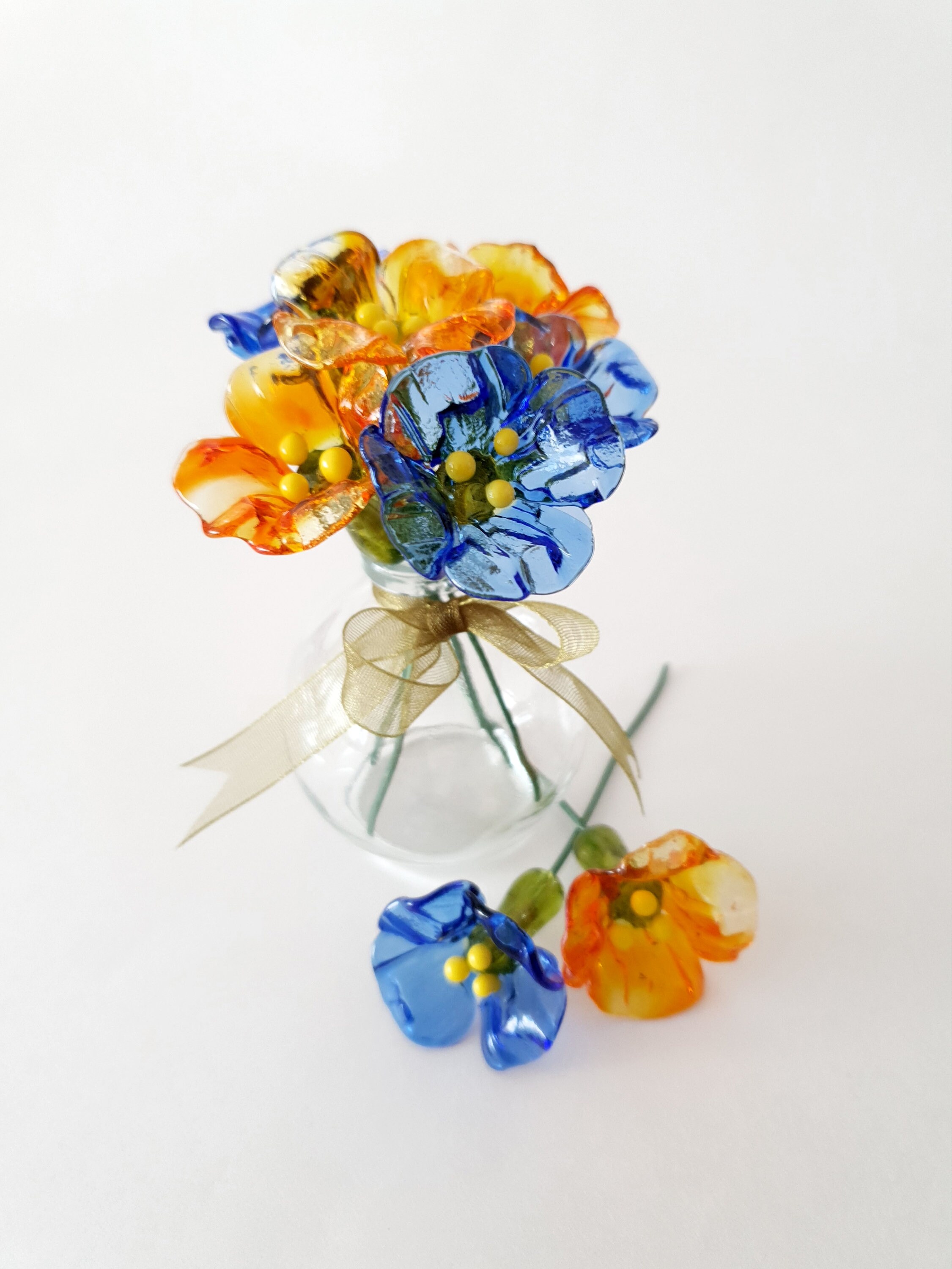 Lampwork Spring Flowers Bunch (set of 6 Stems and 1 Vase)/ Colorful ...