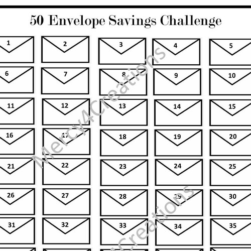 50 Envelope Challenge Savings Tracker Printable - Etsy