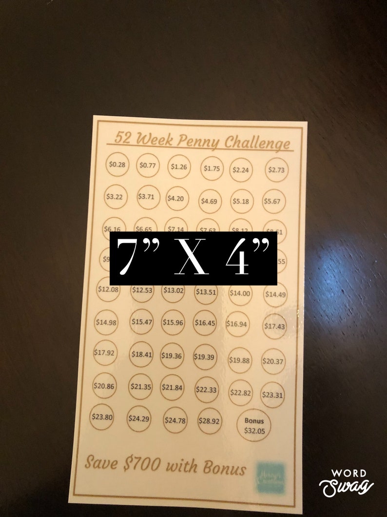 52 Week Penny Challenge 7” X 4” Savings Tracker | Printable| INSTANT ...