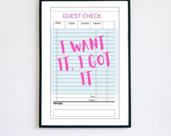 Guest Check Digital Download Print, Downloadable Prints, Large ...