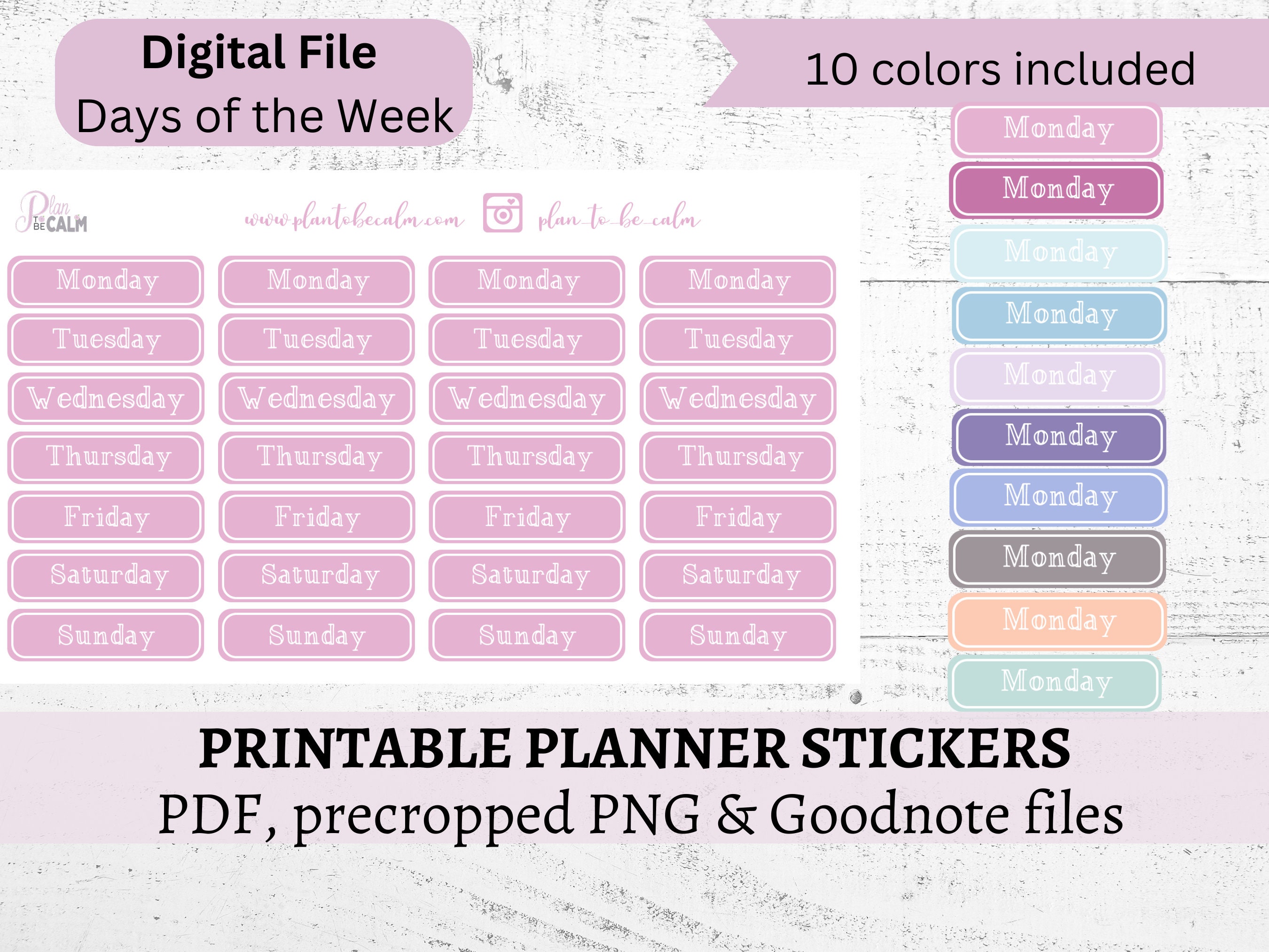 Printable Days of the Week Stickers, Digital Day of Week Planner ...