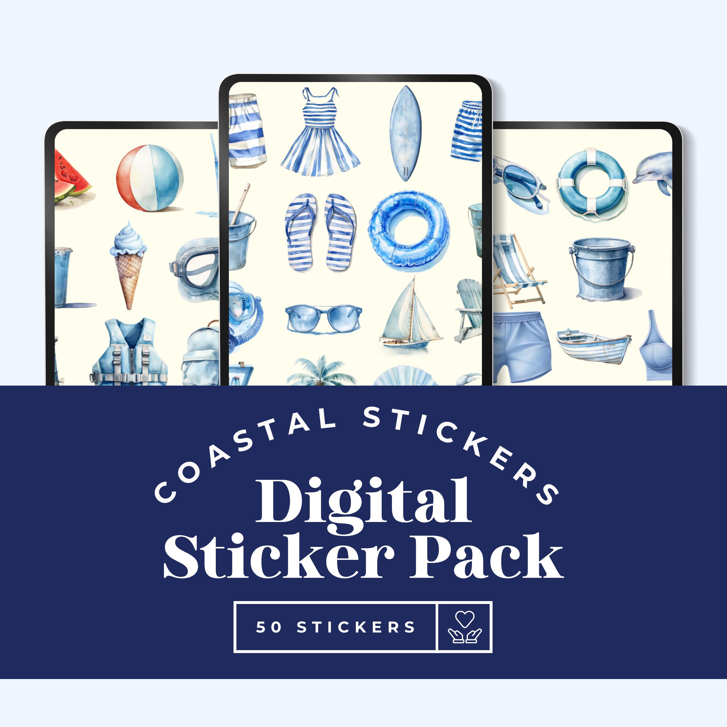 50 Beachy Aesthetic Stickers, Digital Planner Stickers, Summer Vibes ...