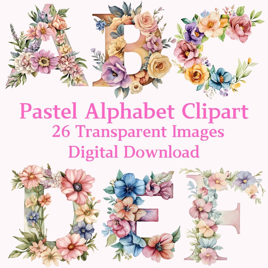 Wildflower Alphabet Clipart | Watercolor Floral PNG | Pastel Clipart ...