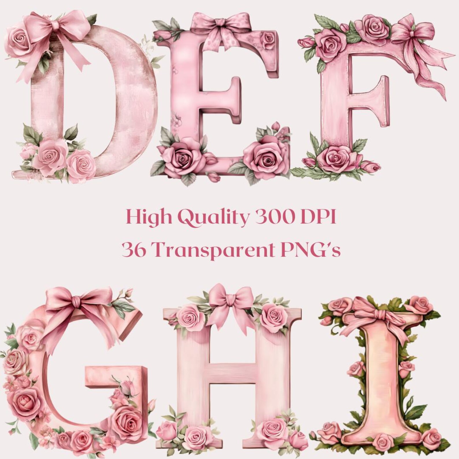 Watercolor Floral Alphabet Collection Clipart, 36 PNG Pink Alphabet ...