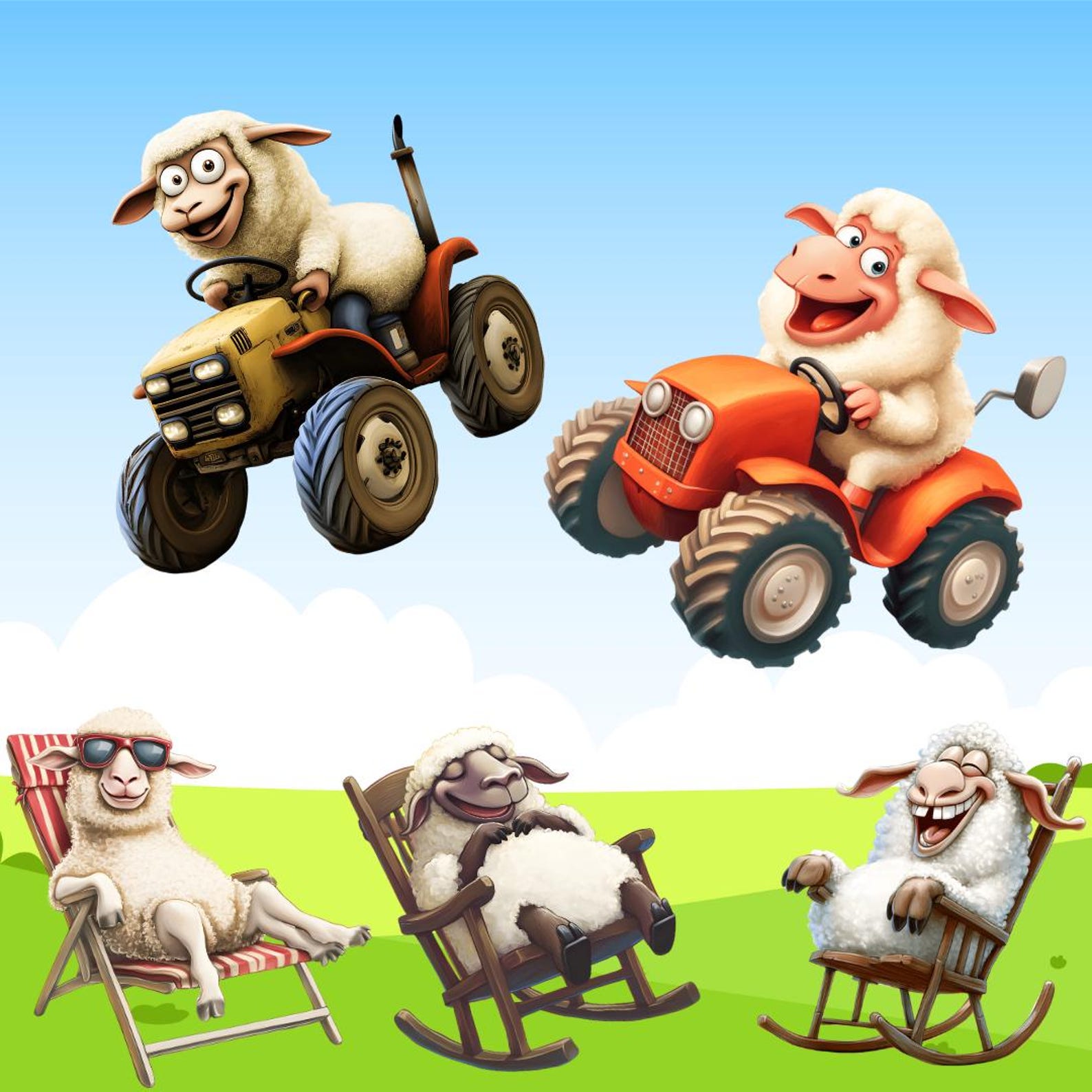 Quirky Farm Animals Clipart, Funny Sheep PNG, Silly Farm Animal Art ...