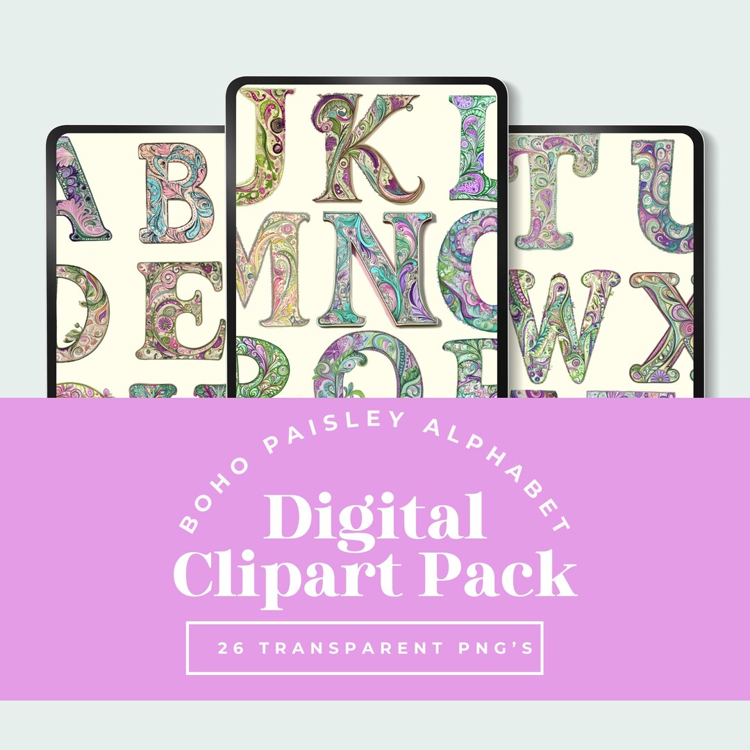 Boho Floral Alpha Png | Watercolor Floral Alphabet Clipart | Cute ...
