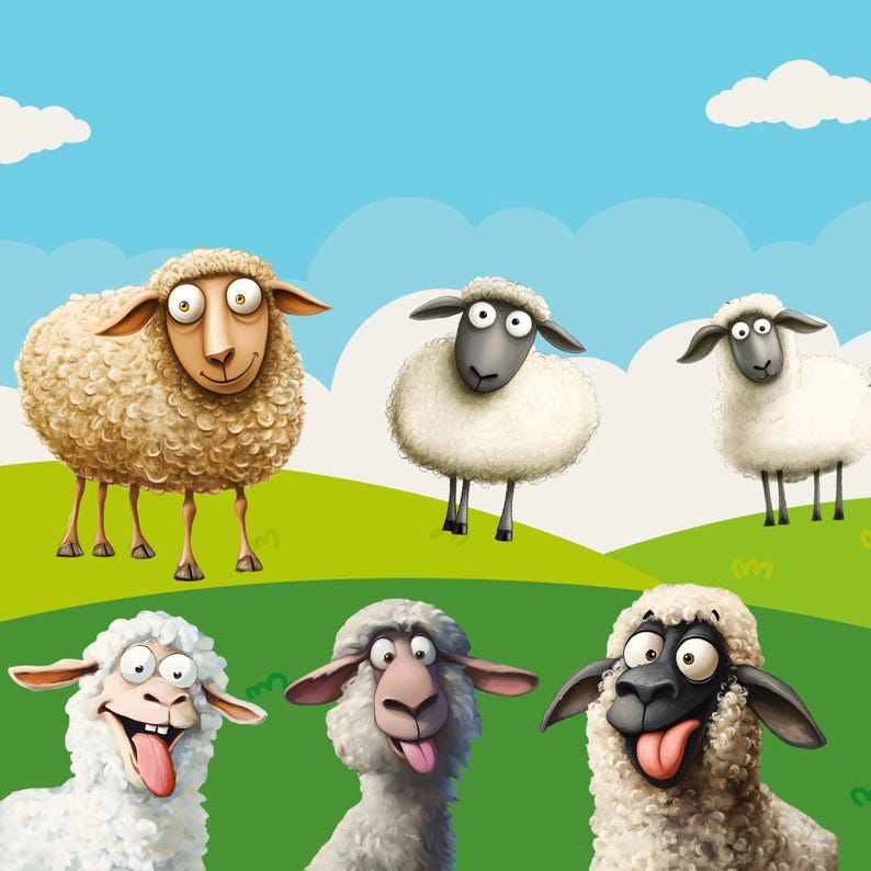 Quirky Farm Animals Clipart, Funny Sheep PNG, Silly Farm Animal Art ...