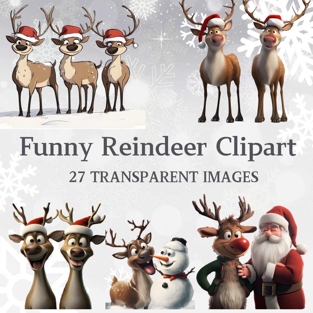 27 Quirky Funny Christmas Reindeer PNG Clipart Reindeer Faces Clipart ...