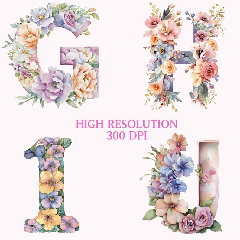 Pastel Floral Monogram Png Alphabet Watercolor Png Watercolor Pastel ...