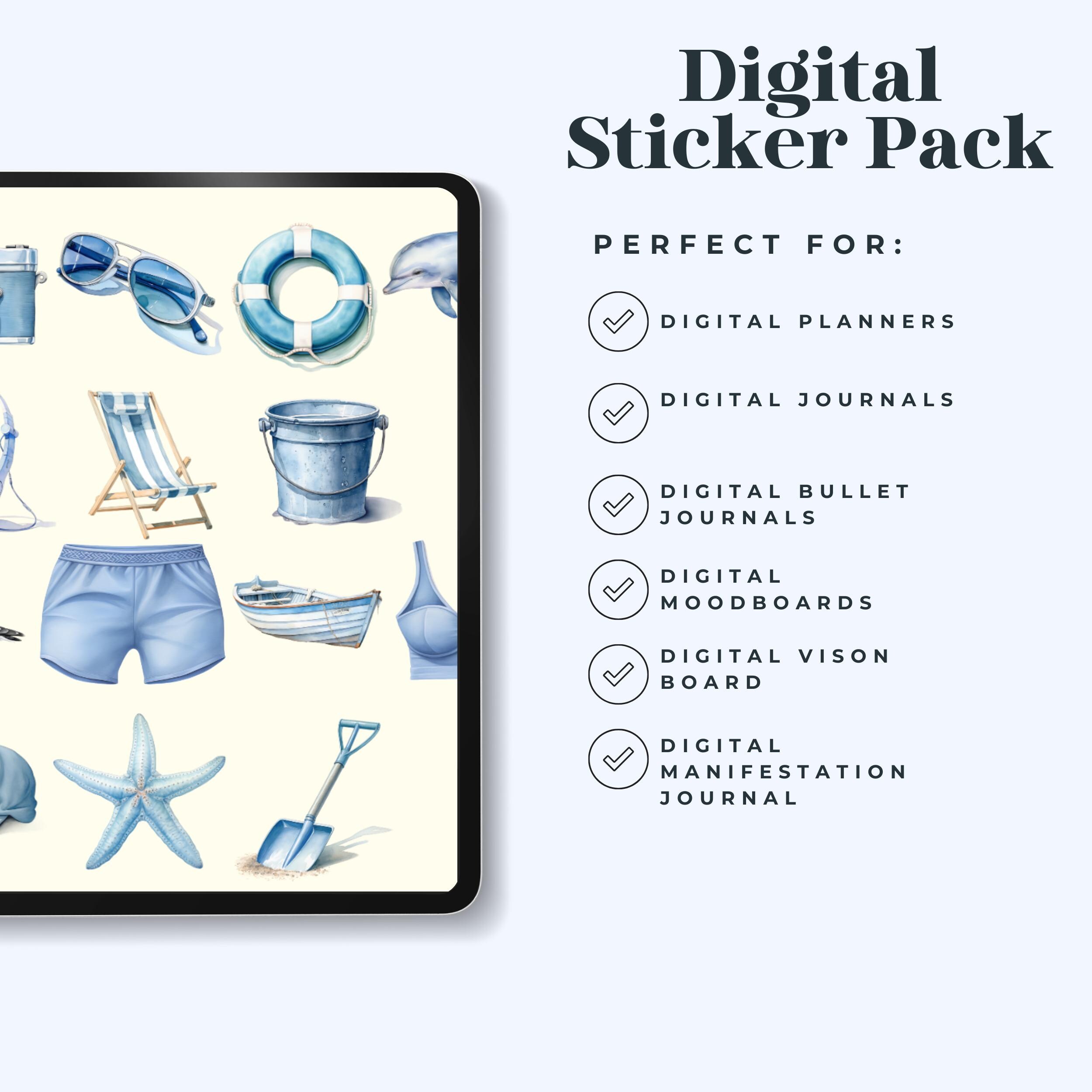 50 Beachy Aesthetic Stickers, Digital Planner Stickers, Summer Vibes ...