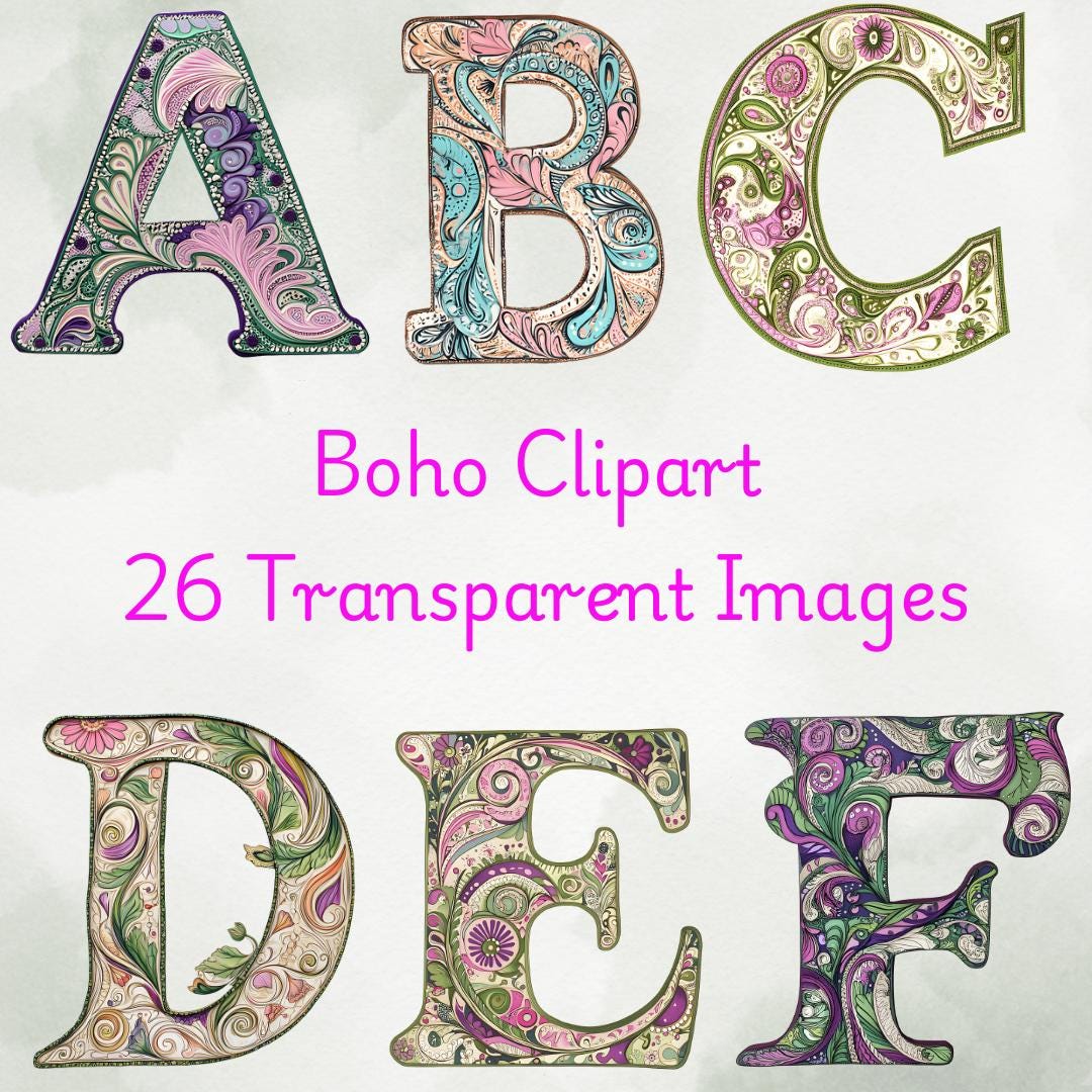 Boho Alphabet Png Alphabet Watercolor Png Paisley Alphabet Floral ...