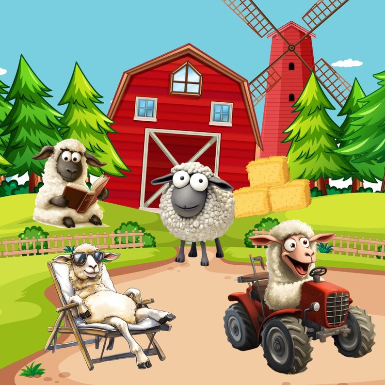 Quirky Farm Animals Clipart, Funny Sheep PNG, Silly Farm Animal Art ...