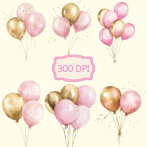 Glitter Balloons Clipart | Pink Gold Clipart | Watercolor Balloons ...