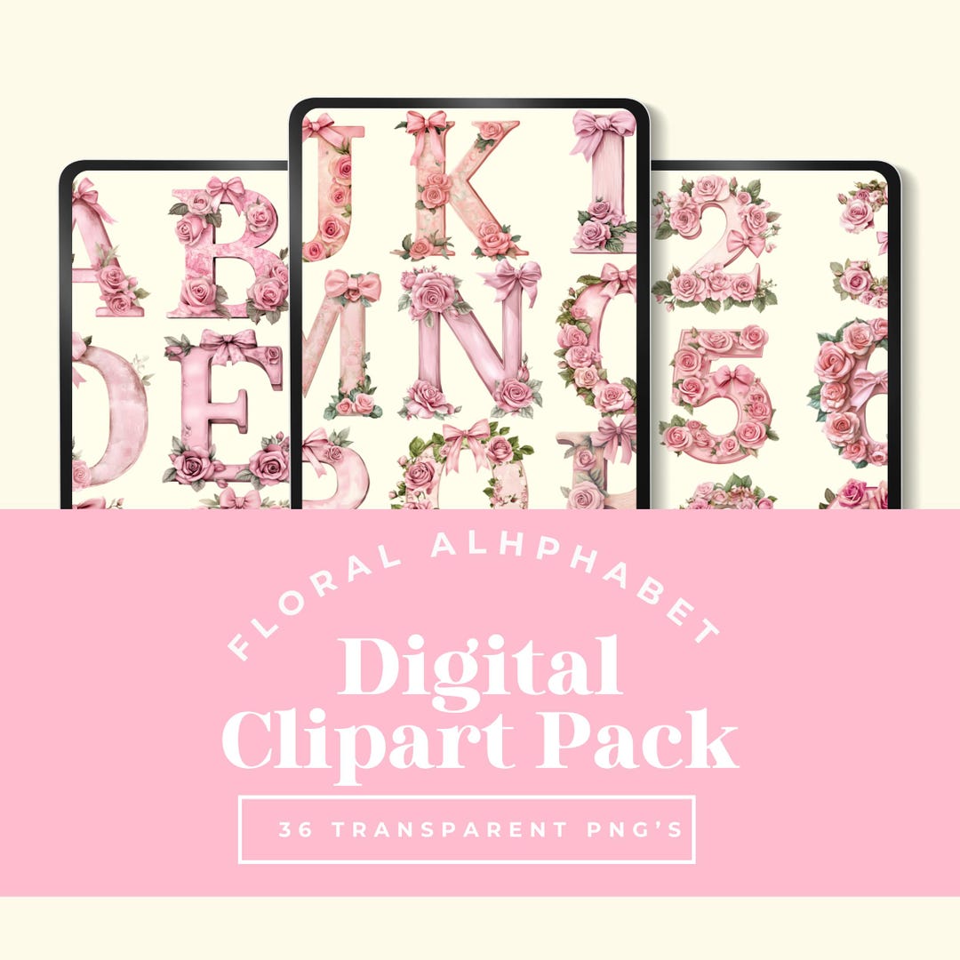 Watercolor Floral Alphabet Collection Clipart, 36 PNG Pink Alphabet ...