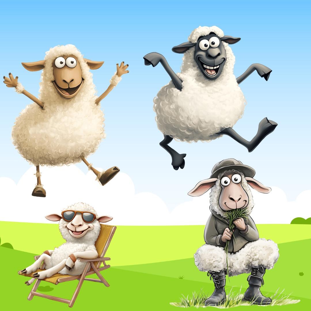 Quirky Farm Animals Clipart, Funny Sheep PNG, Silly Farm Animal Art ...