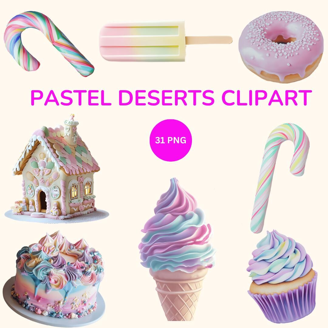 Sweet Treats Pastel Clipart, Cute Candy Clipart, Icecream PNG ...