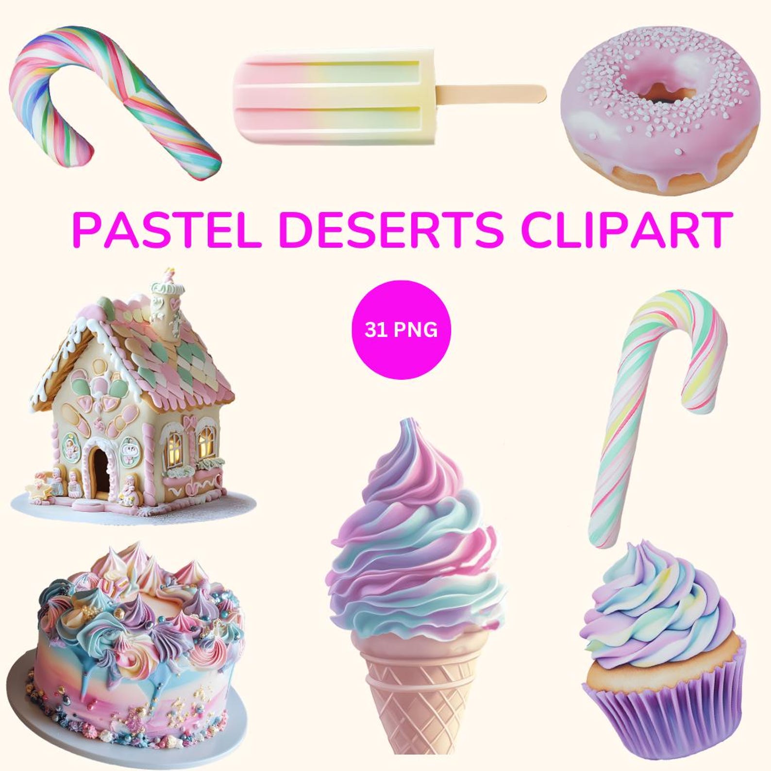 Sweet Treats Pastel Clipart | Clipart Patisserie | Cute Candy Pastel ...