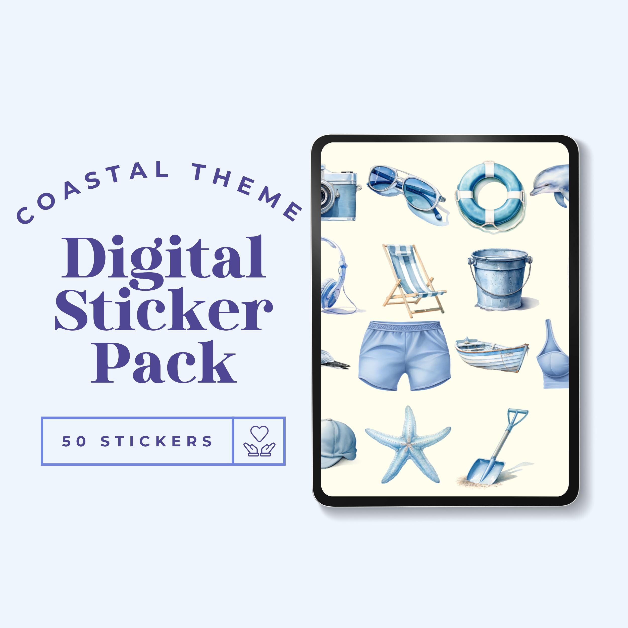 50 Beachy Aesthetic Stickers, Digital Planner Stickers, Summer Vibes ...