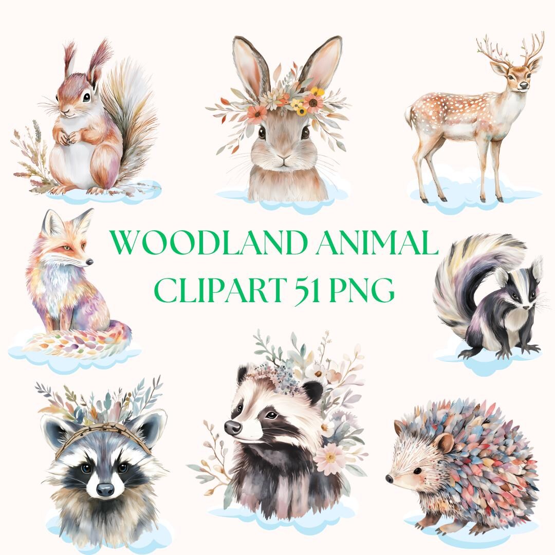 Boho Woodland Animal Clipart Png, Woodland Creatures, Woodland Nursery ...