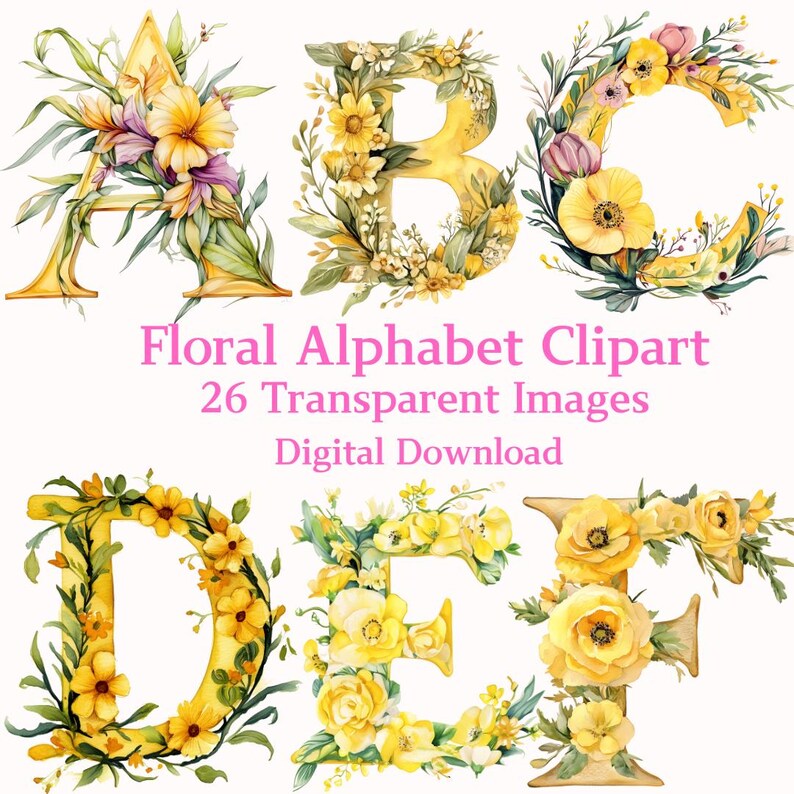 Wildflower Alphabet Clipart I Boho Floral Alpha Png I Alphabet ...