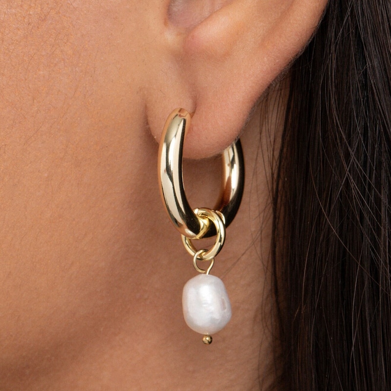 Pearl Drop Hoop Earrings - Etsy