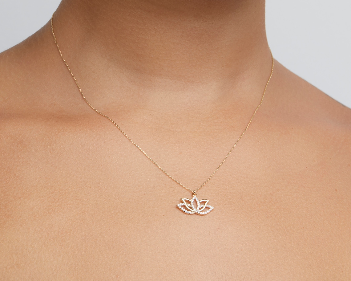Lotus Flower Necklace, 14K REAL GOLD Lotus Necklace, Gift for Her ...