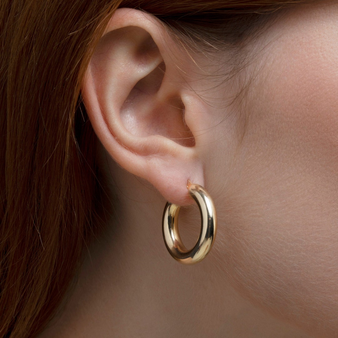 Thick Hoops, Round Hoop Earrings, Solid Silver Gold Vermeil Hoops ...
