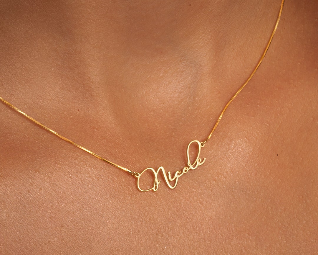 14K Solid Gold Name Necklace - Necklace With Names - Personalized ...