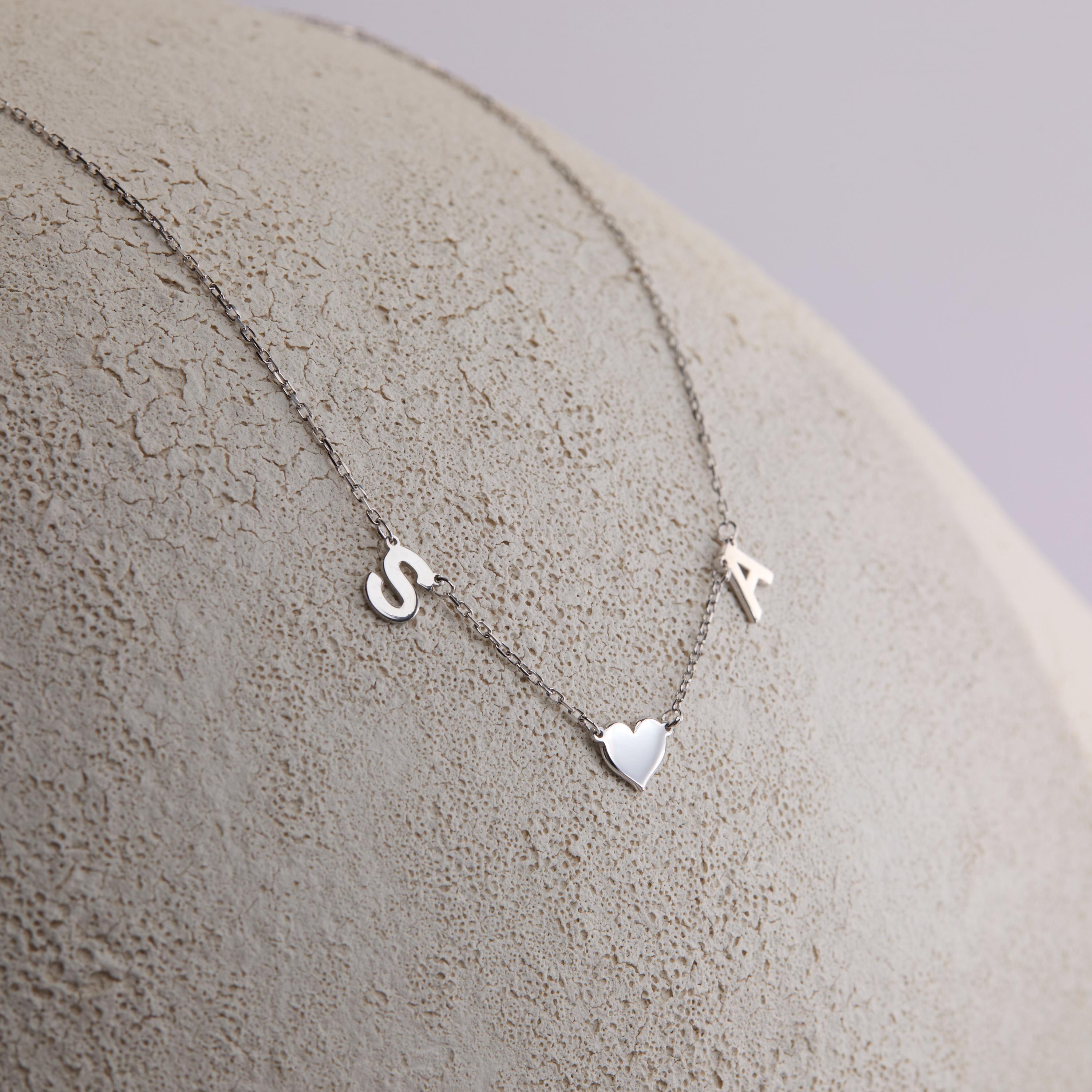Initial Necklace With Heart - 2 Initial Necklace - Personalized Custom ...