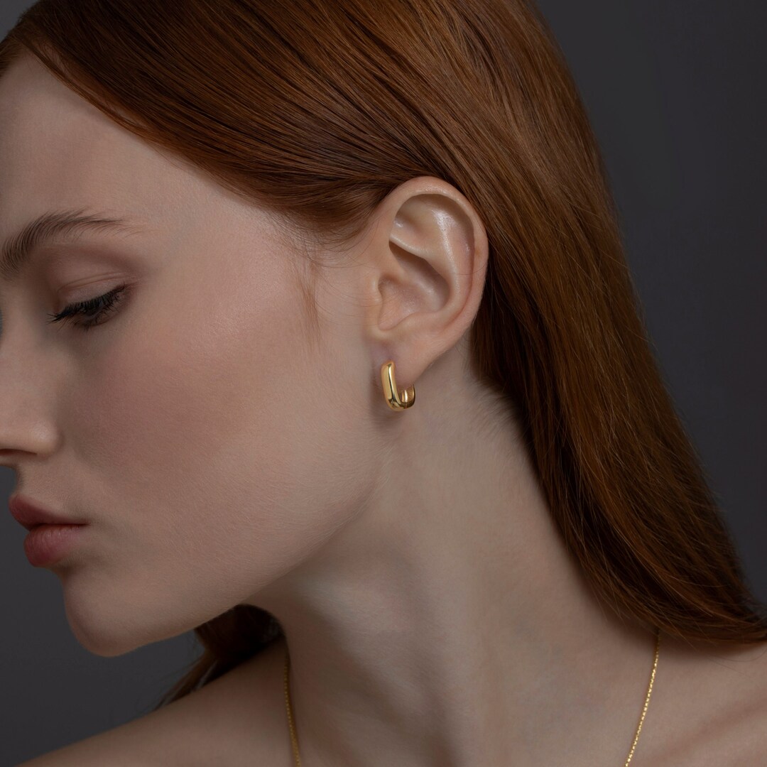 Square Huggie Hoop Earrings 14K Solid Gold Square Hoops 10K - Etsy