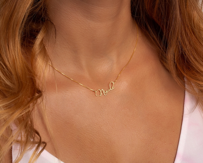 Dainty Name Necklace Necklace With Names 14K Solid Gold | Etsy