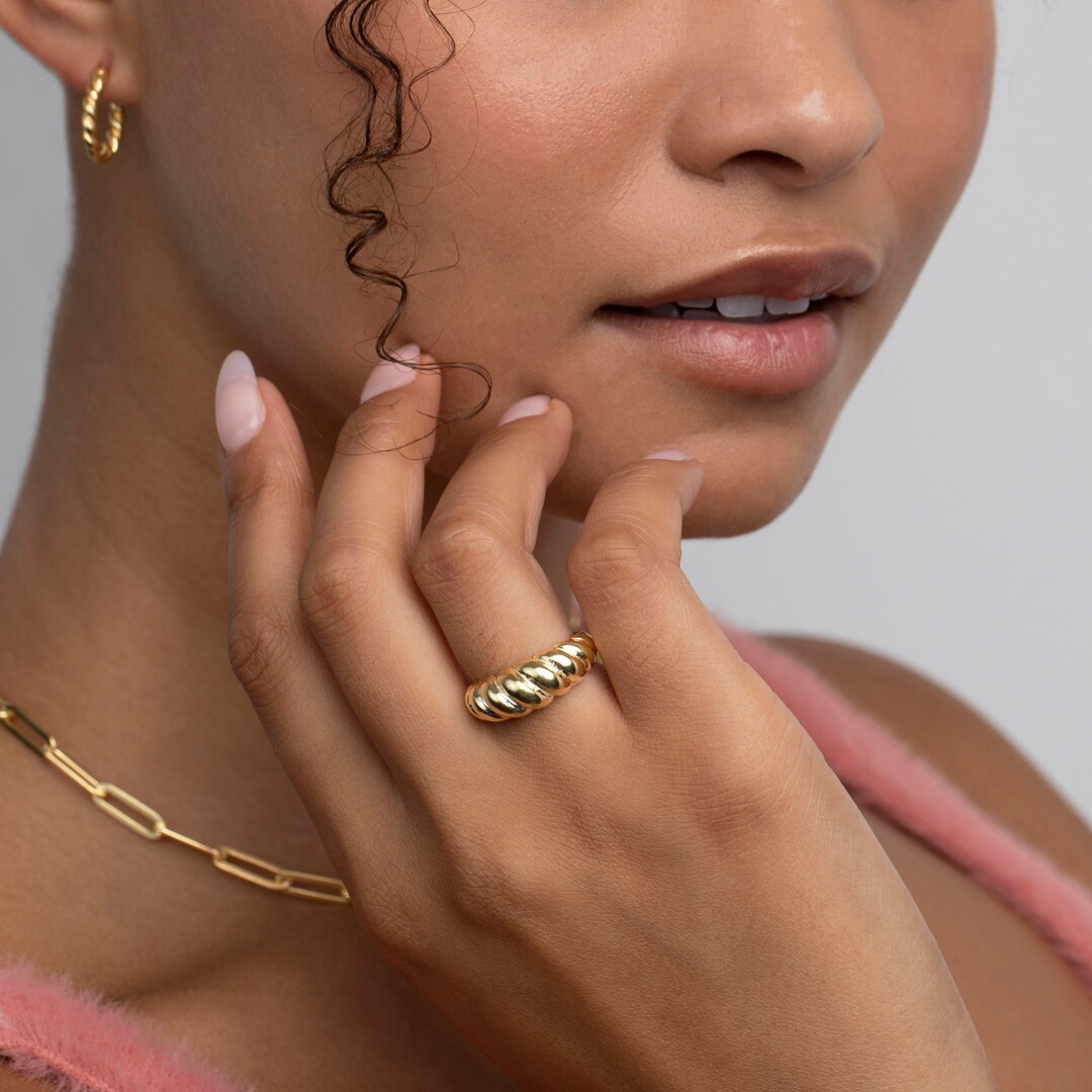 Croissant Ring, Chunky Gold Ring, Twisted Sterling Silver Rings for ...
