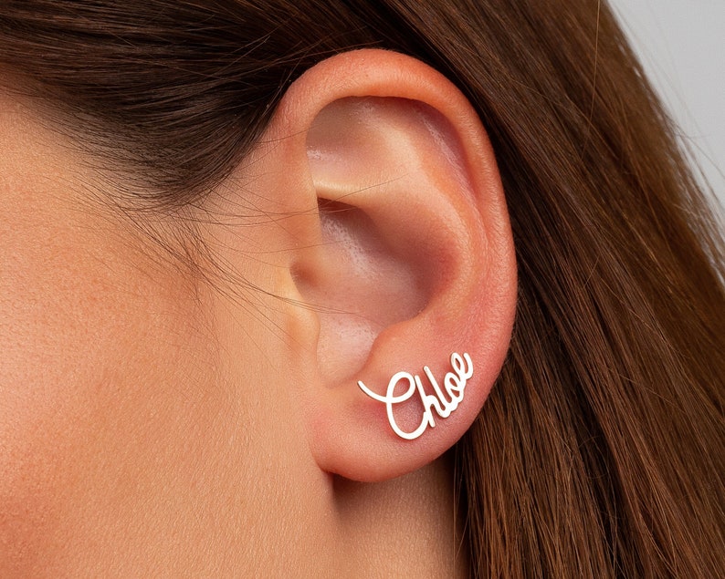 14K Name Earring Personalized Earrings Stud Earring 14K - Etsy