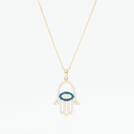 14K REAL Gold Hamsa Necklace Solid Gold Evil Eye Hamsa - Etsy