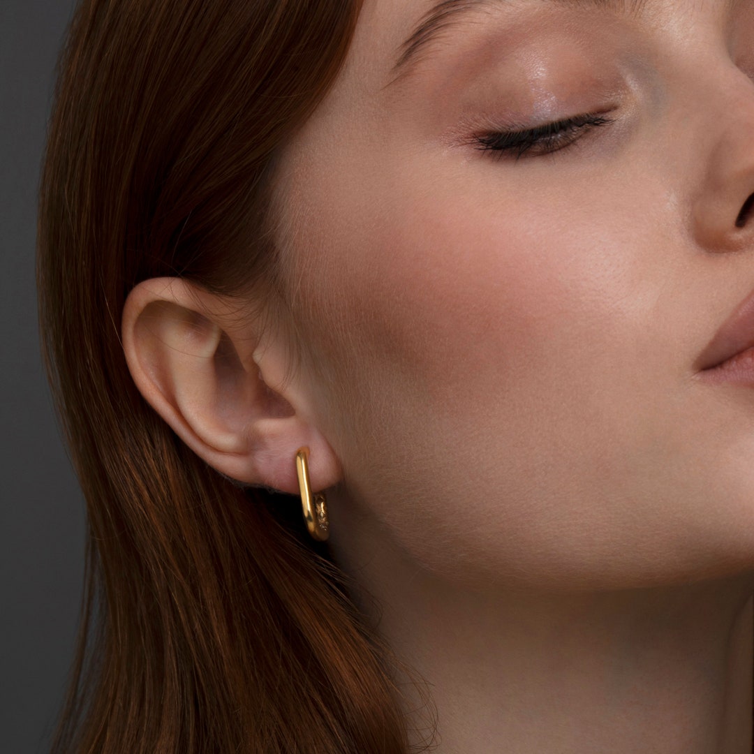 14K Solid Gold Square Hoops, Latch Back Hoop Earrings, 8K 10K 14K Gold ...