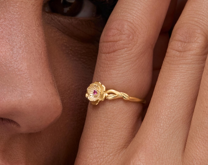 Birth Flower Ring, Gold Birth Flower Rings for Women, 925 Sterling Silver Ring, Statement Flower ...