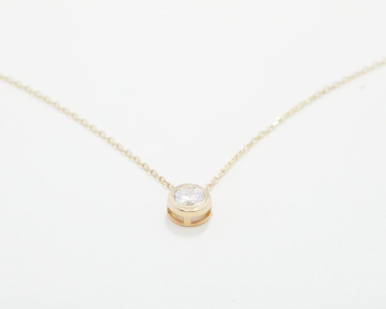 GOLD Solitaire Pendant Necklace, 14K Solid Gold Cz Diamond Necklace ...