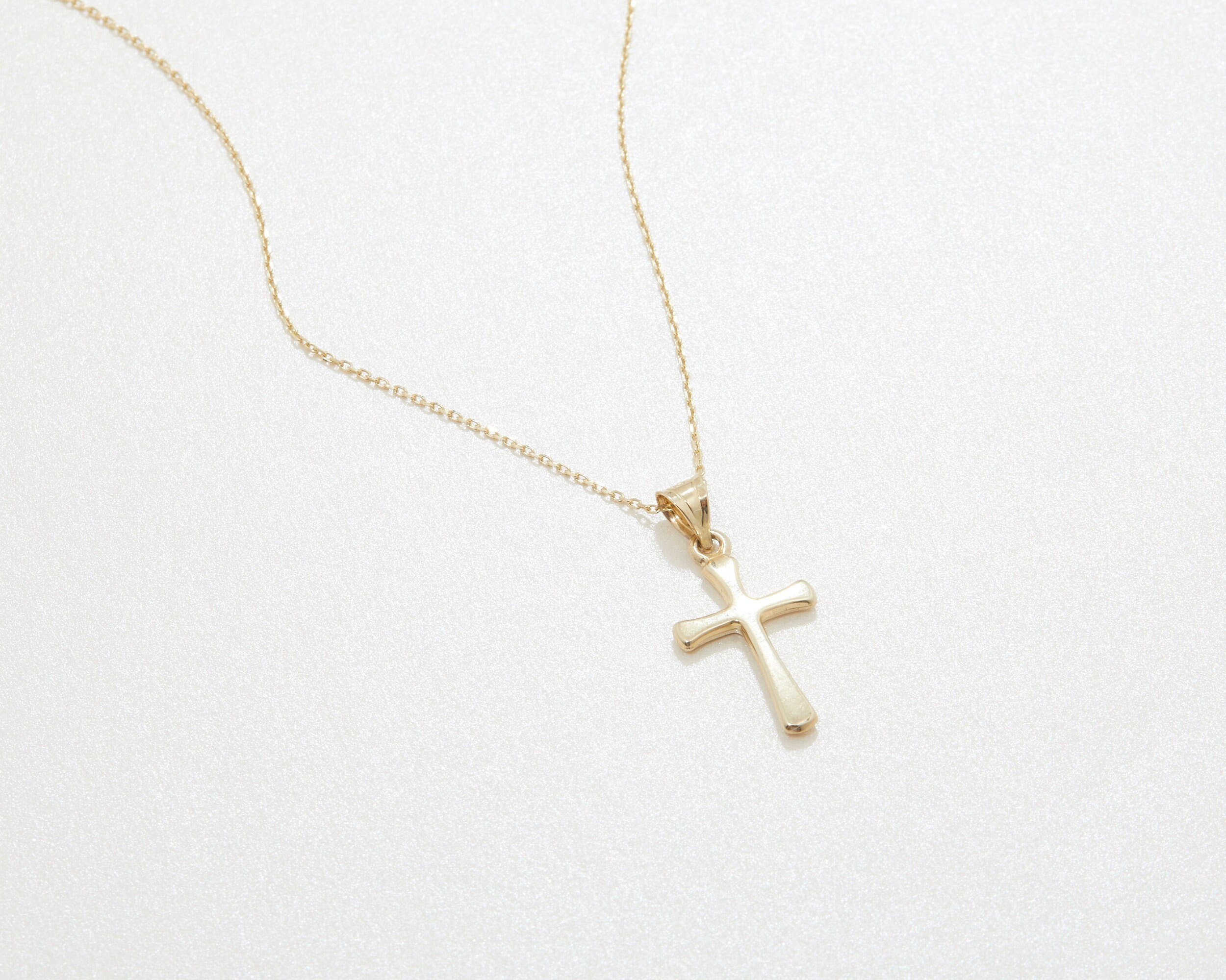 Tiny Cross Necklace, 14K Gold Christian Cross Pendant Necklace, Small ...