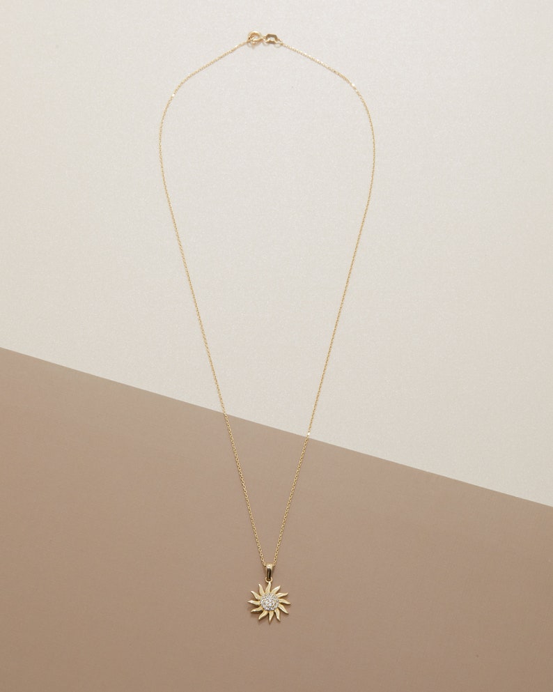 Gold Sun Necklace 14K Gold Sun Star Necklace Diamond CZ Sun - Etsy