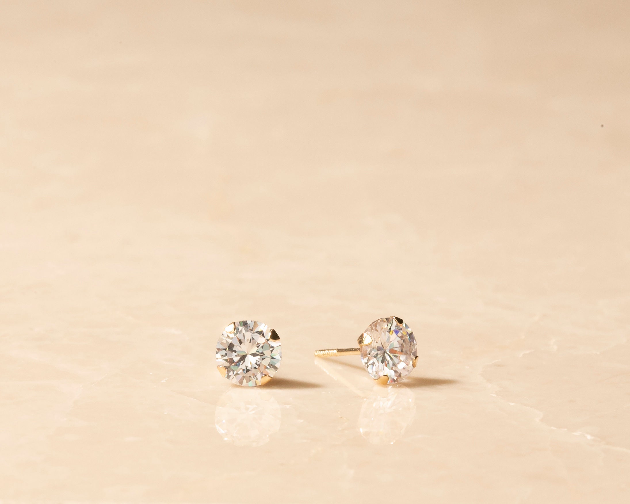 14K Solid Gold Stud Earring Diamond Stud Earring Dainty - Etsy