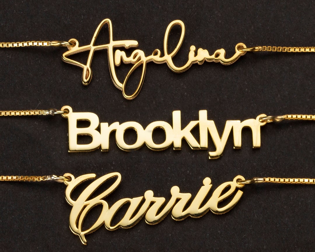 Dainty Name Necklace Necklace With Names 14K Solid Gold - Etsy