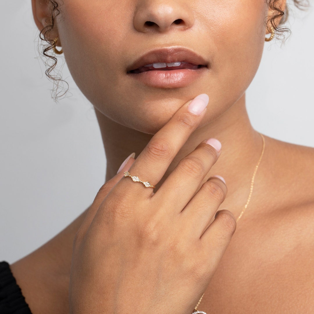 14K Gold Pave Stacking Ring, 925 Sterling Silver Pave Stacking Ring, Cz ...