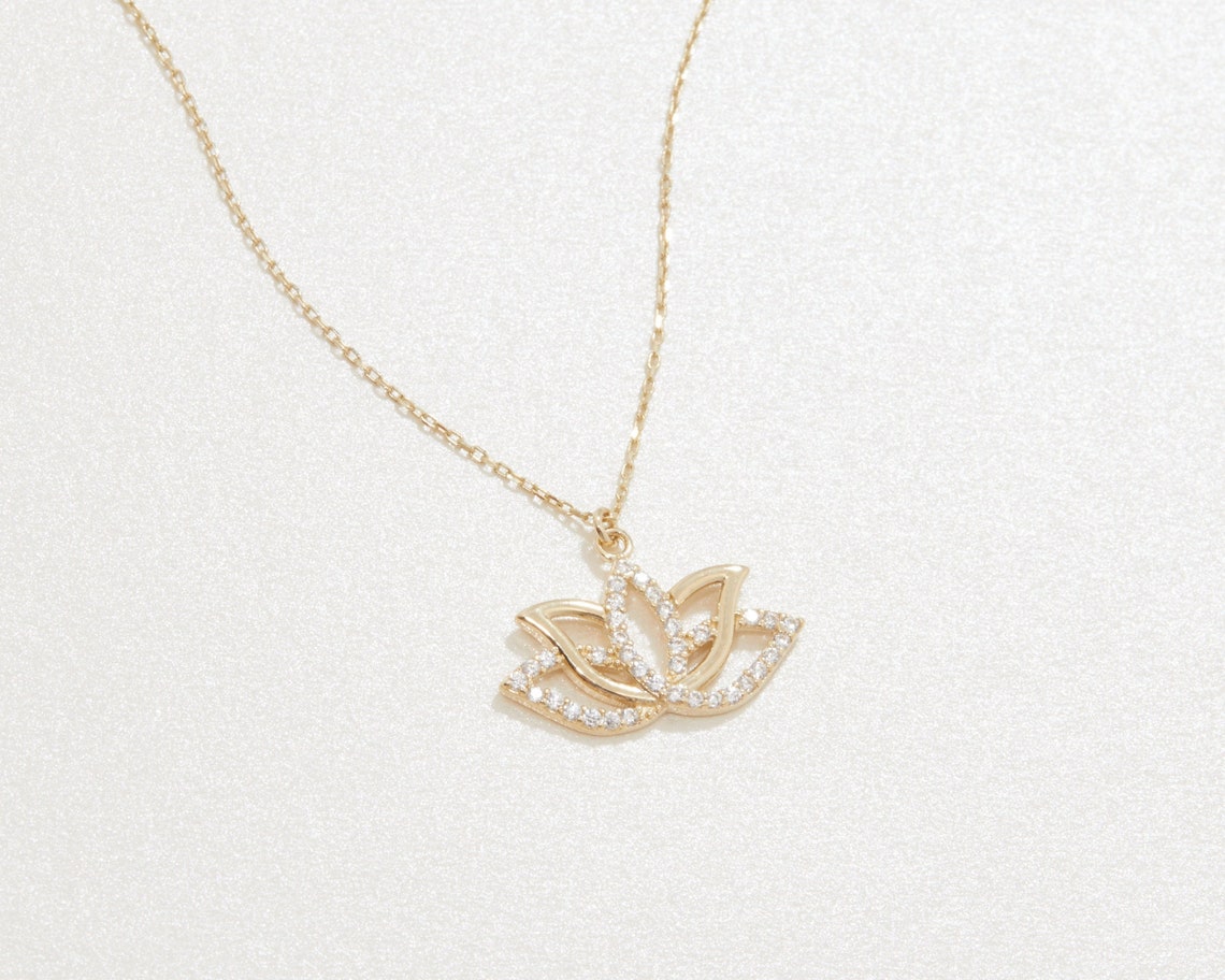 Lotus Flower Necklace, 14K REAL GOLD Lotus Necklace, Gift for Her ...