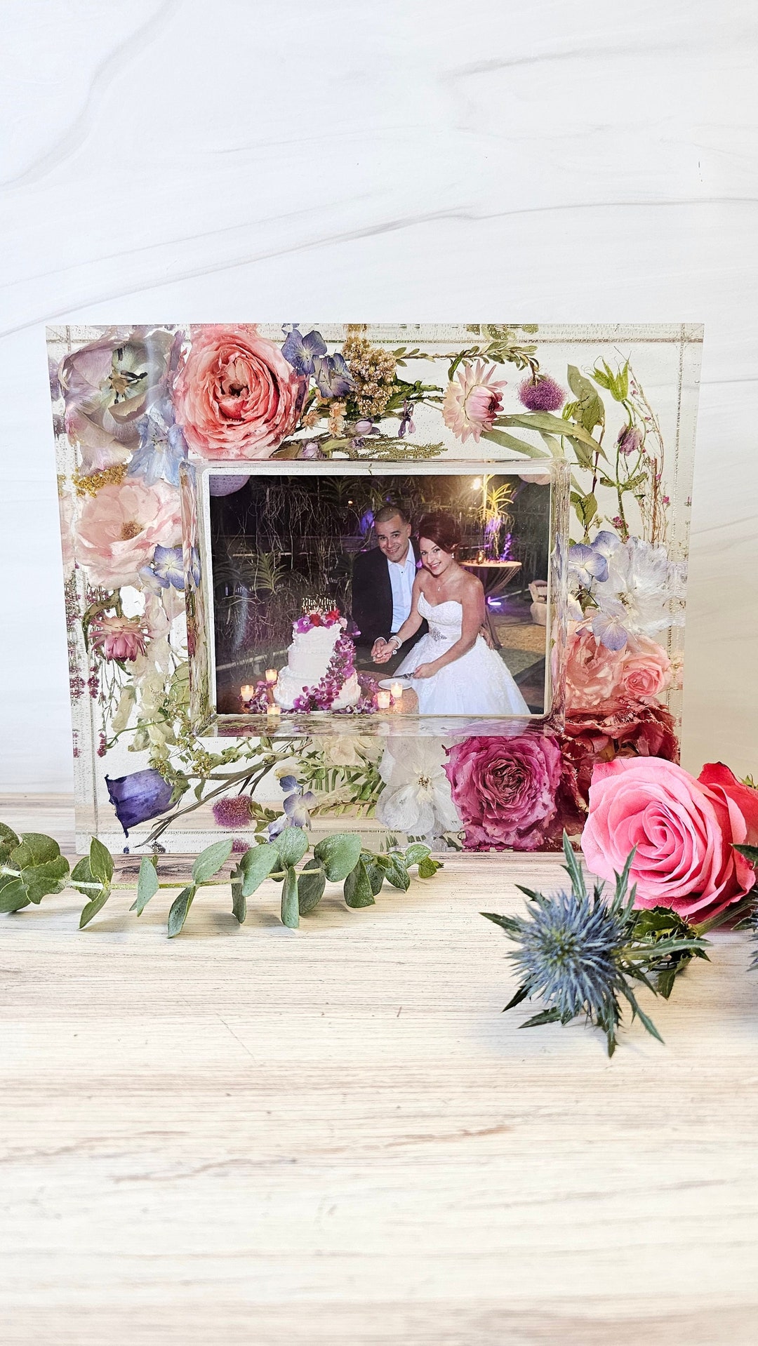 Preserved Flower Photo Frame for 5x7, Dried Flower Preservation, Resin ...