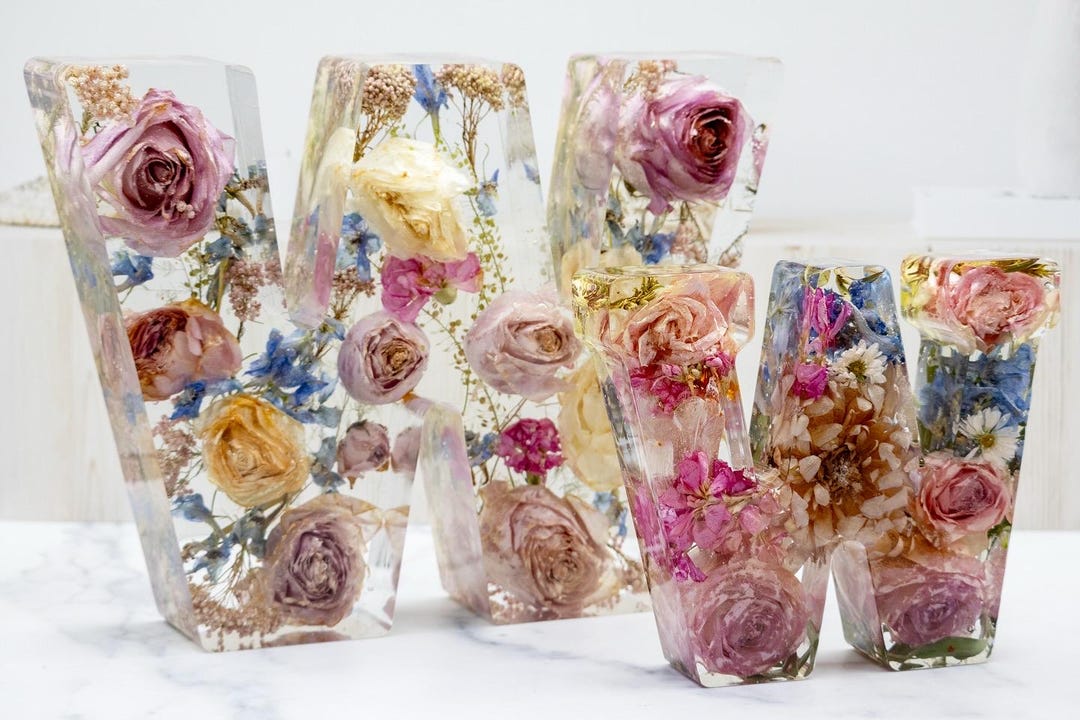 Flower Letters Bouquet Preservation Dried Flower Letter Block Resin ...
