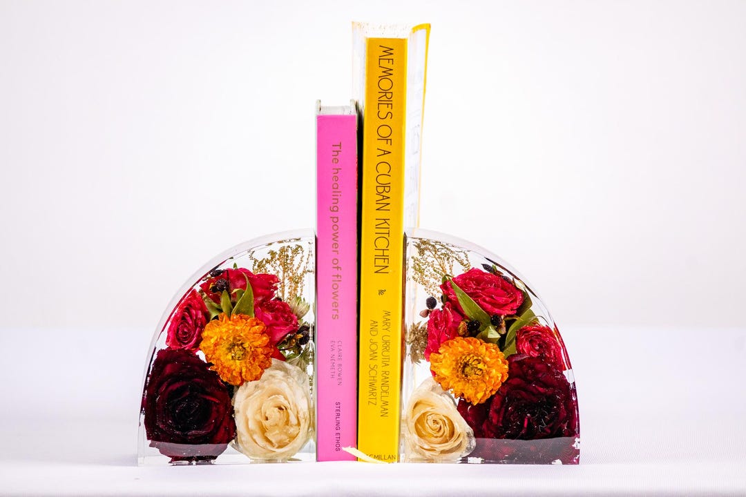 Preserved Flower Bookends Custom Office Decor Floral Book Ends Desk ...