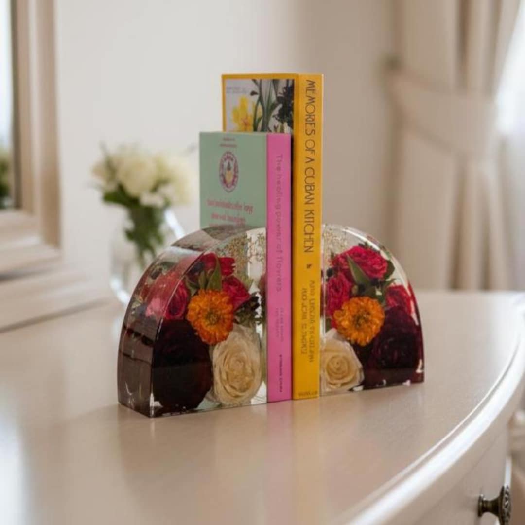 Preserved Flower Bookends Custom Office Decor Floral Book Ends Desk ...