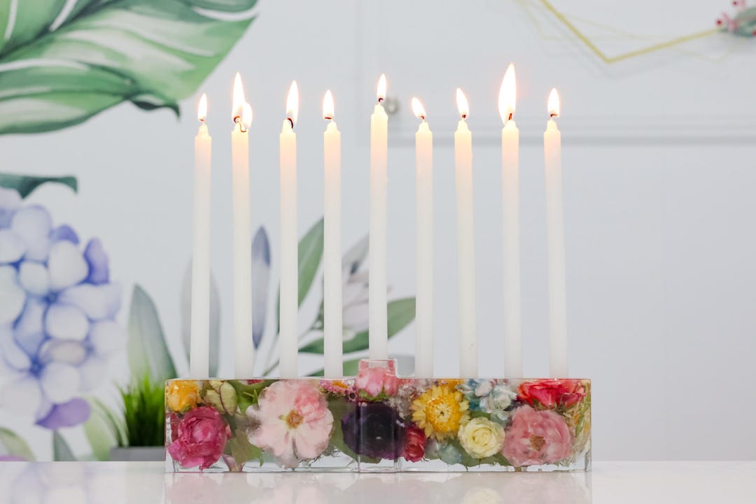 Bouquet Preservation Menorah, Broken Glass Menorah, Preserved Flower ...