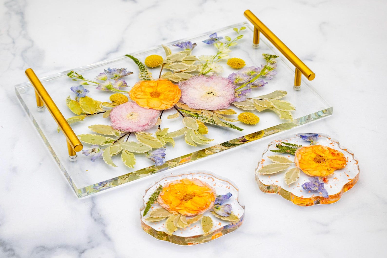 Resin Art Acrylic Serving Tray Floral Preservation Geode Coaster ...